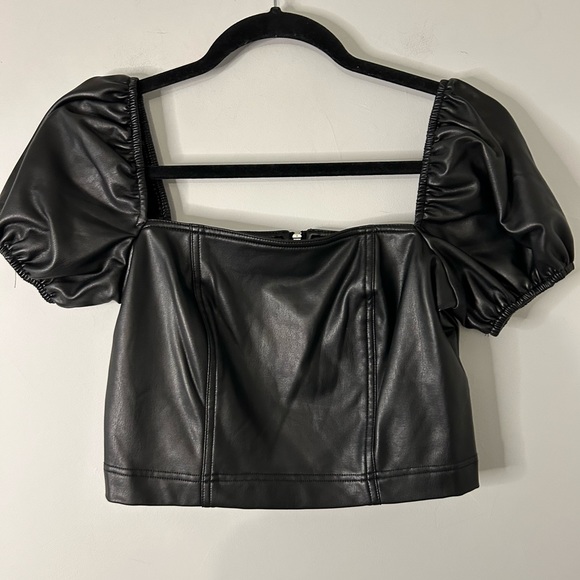 Express | Tops | Express Black Faux Leather Puff Sleeve Crop Top | Poshmark